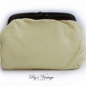 Vintage Cream Color Genuine Leather Clutch Purse With Tortoiseshell ...