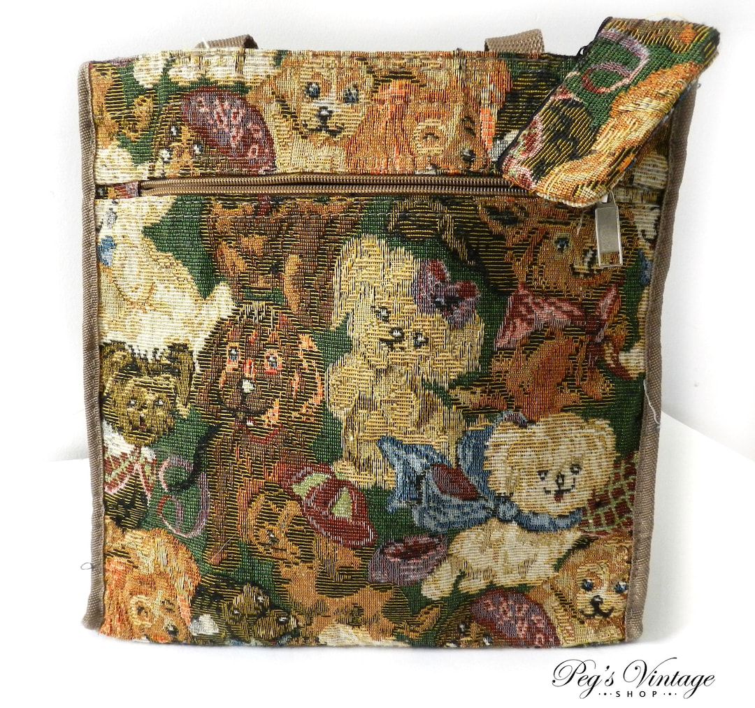 Vintage Puppy Dog Tapestry Tote Bag, Animal Print Handbag, Purse With ...