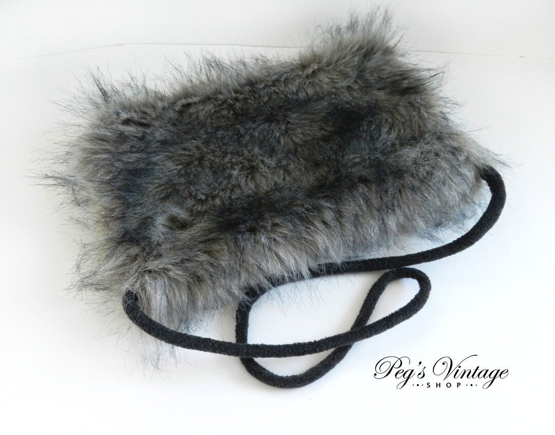 Gray Faux Fur Hand Muff Hand Warmer, Vintage Style Faux Fur Hand Muff ...