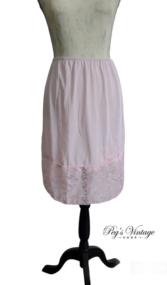 Vintage Kayser Pink Half Slip, Embroidered Lace Hem S… - Gem