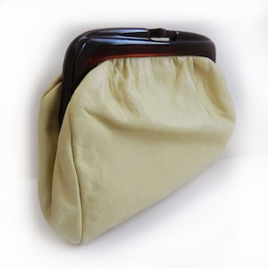 Vintage Cream Color Genuine Leather Clutch Purse With Tortoiseshell ...