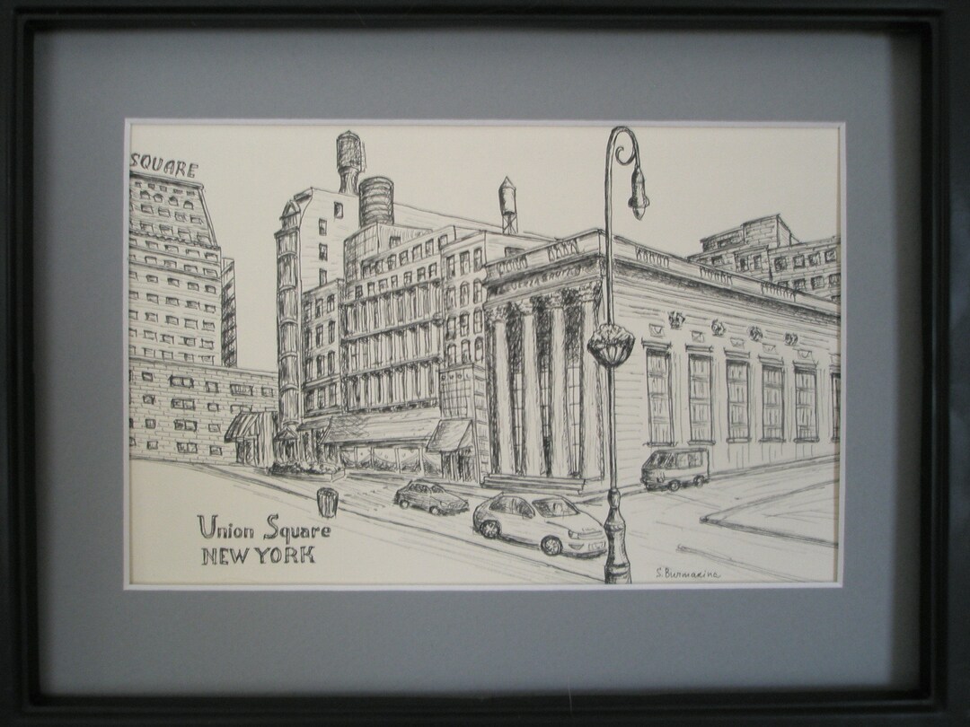 Union Square in New York City. Print of the Original Ink Drawing 8.5 X ...
