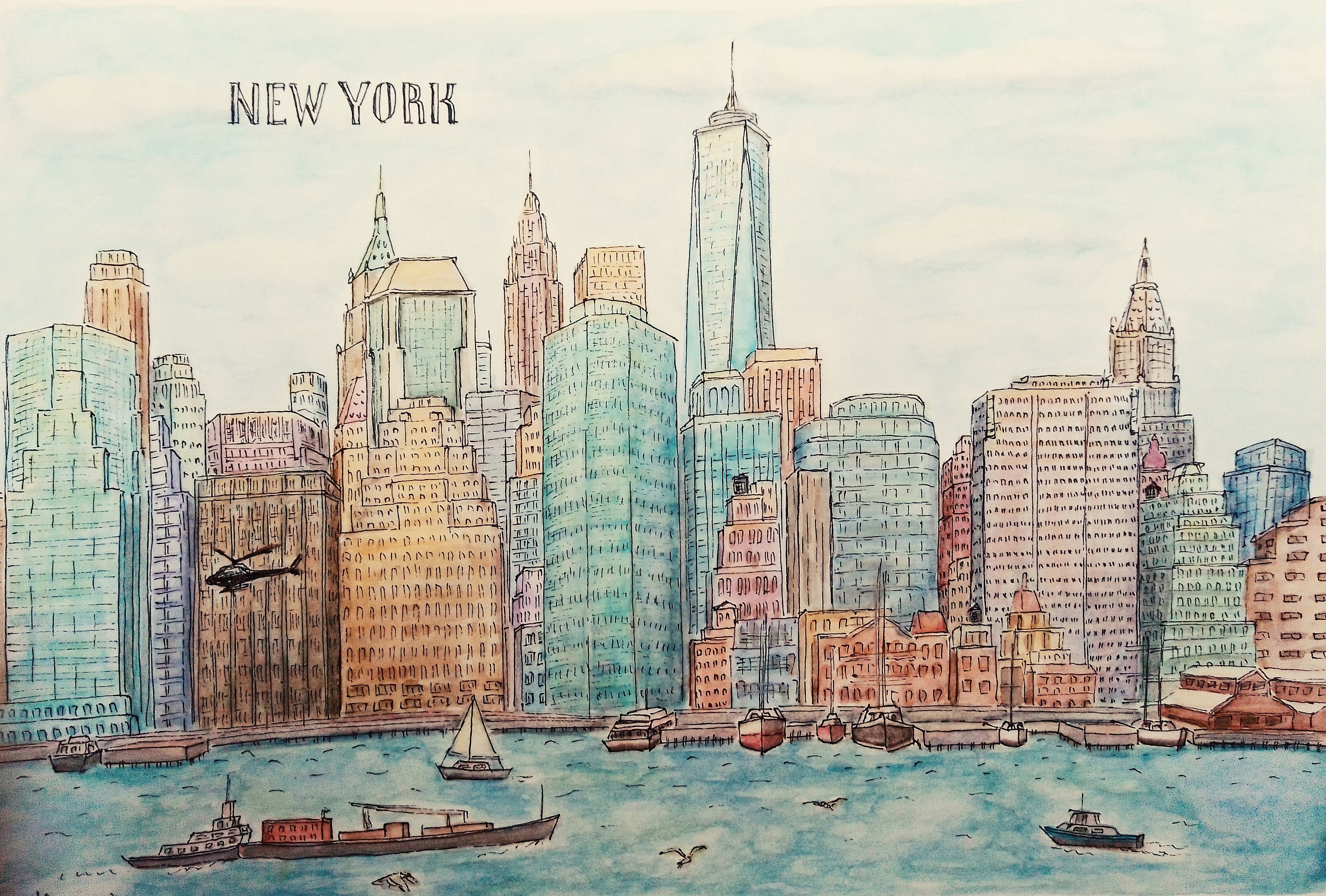 Downtown of Manhattan, New York City, Original Watercolor 12 Downtown of Manhattan, New York City, Original Watercolor 12