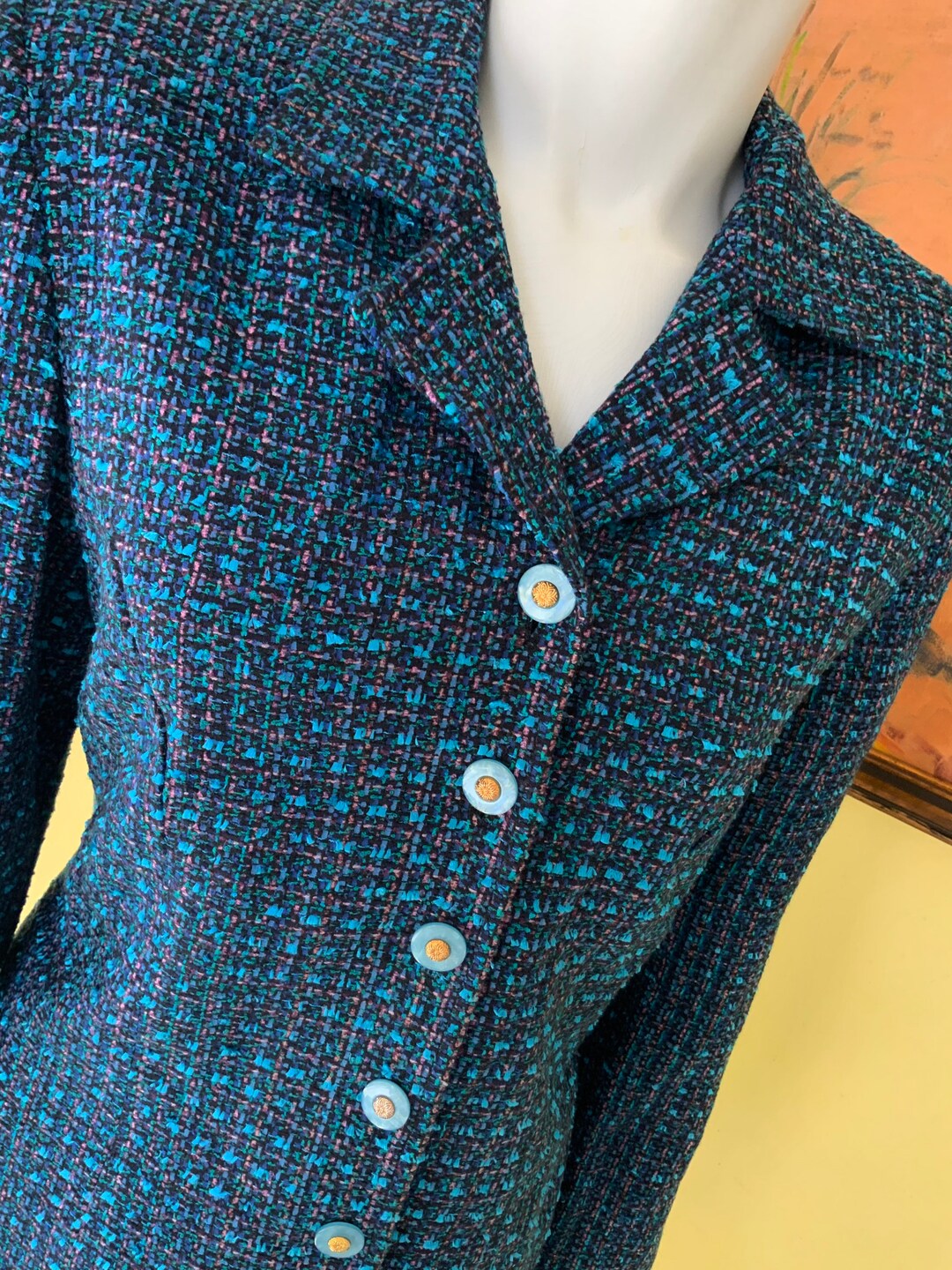 Vintage, Teal Tweed, Two Piece Suit, Appleseed, Skirt and Jacket, S/m ...