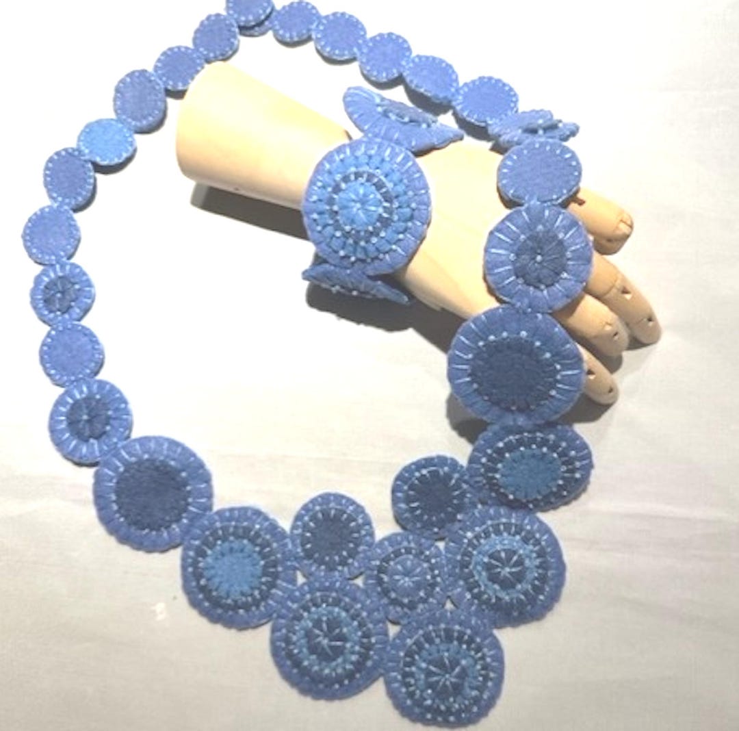 BLUE FELT SET, Hand Pieced Pennies, Necklace and Bracelet, Comfortable ...