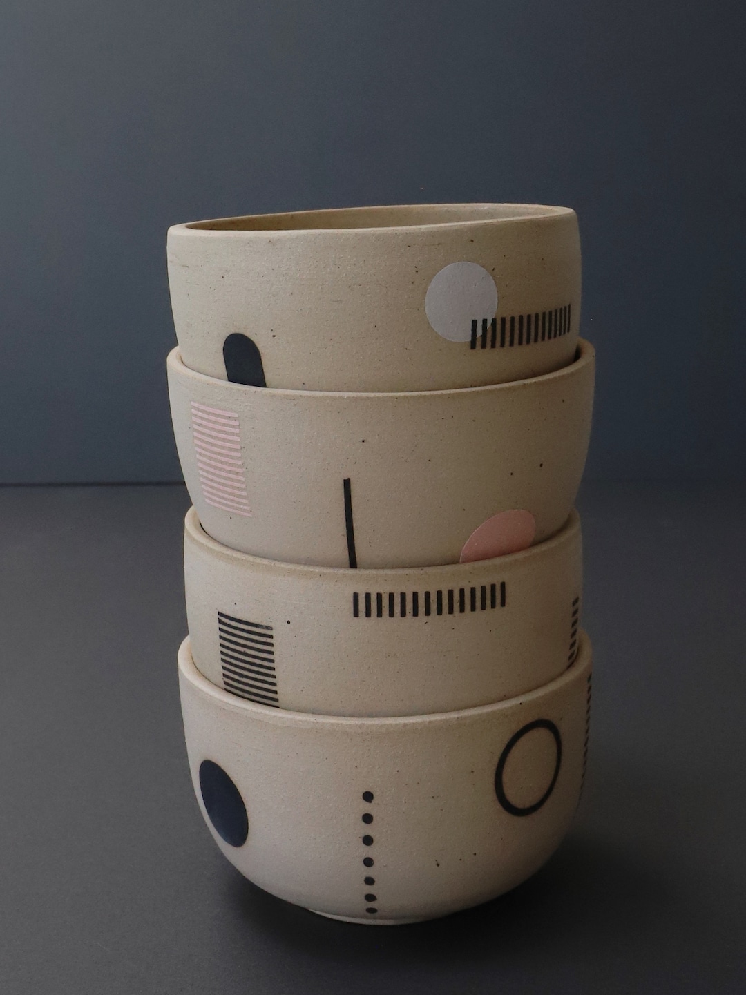 Stoneware Bowl With Geometric Design - Etsy