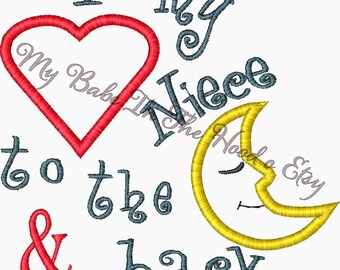 I LOVE YOU to the Moon and Back Embroidery Design | Etsy