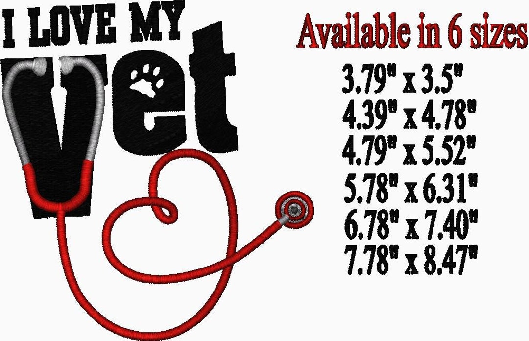 I Love My Vet Stethoscope Embroidery Design Dog Cat Veterinarian ...