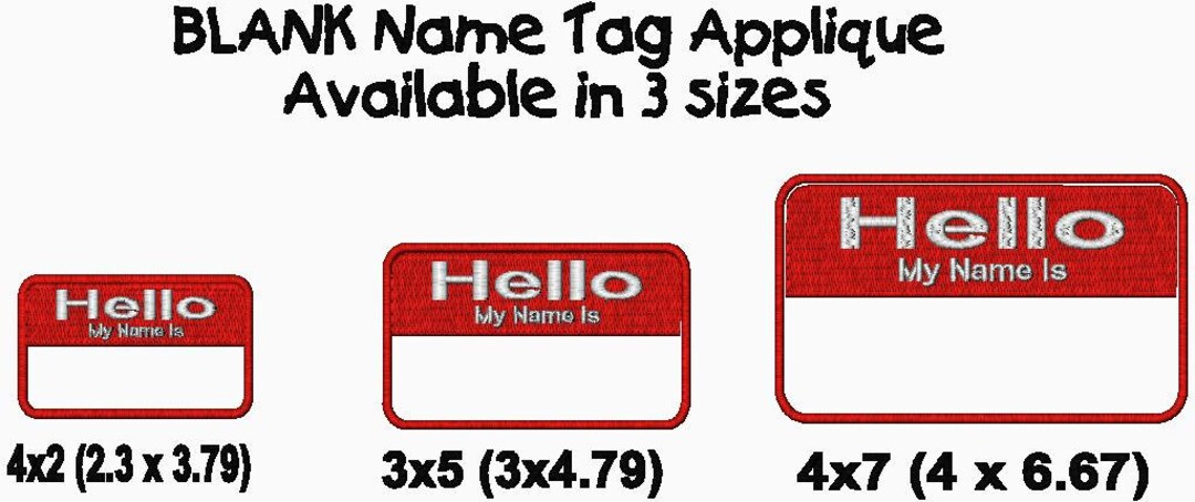 BLANK Name Tag Applique Machine Embroidery Design Available in 3 Sizes ...