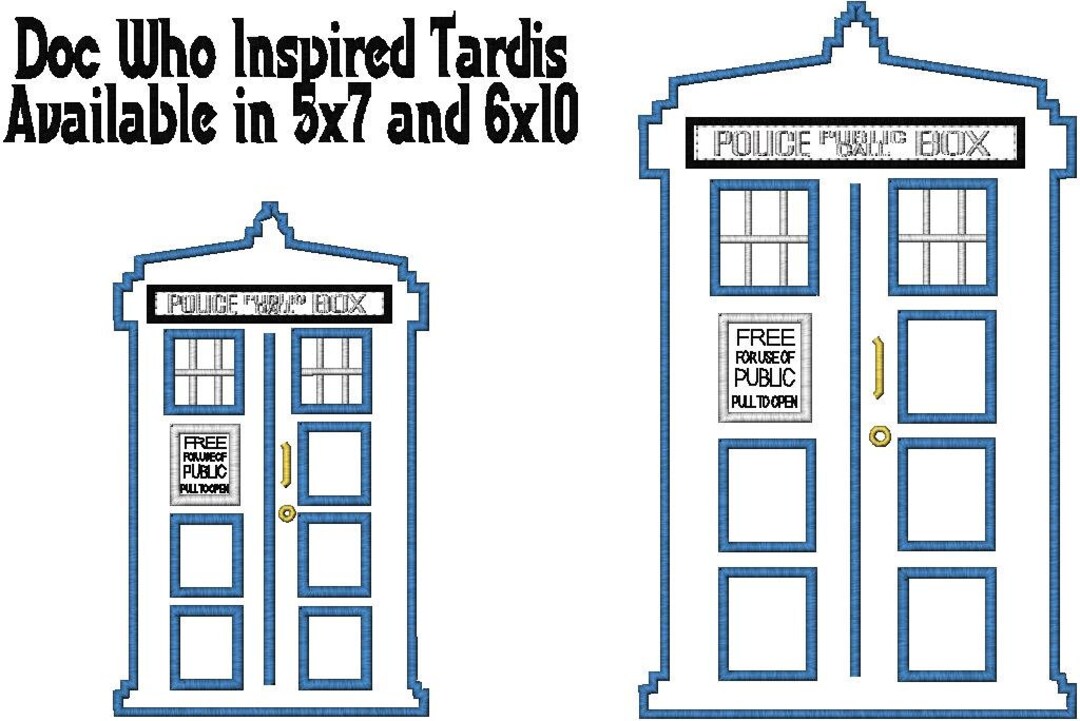 Doc Who Inspired Tardis Embroidery Applique Design - Machine Embroidery ...