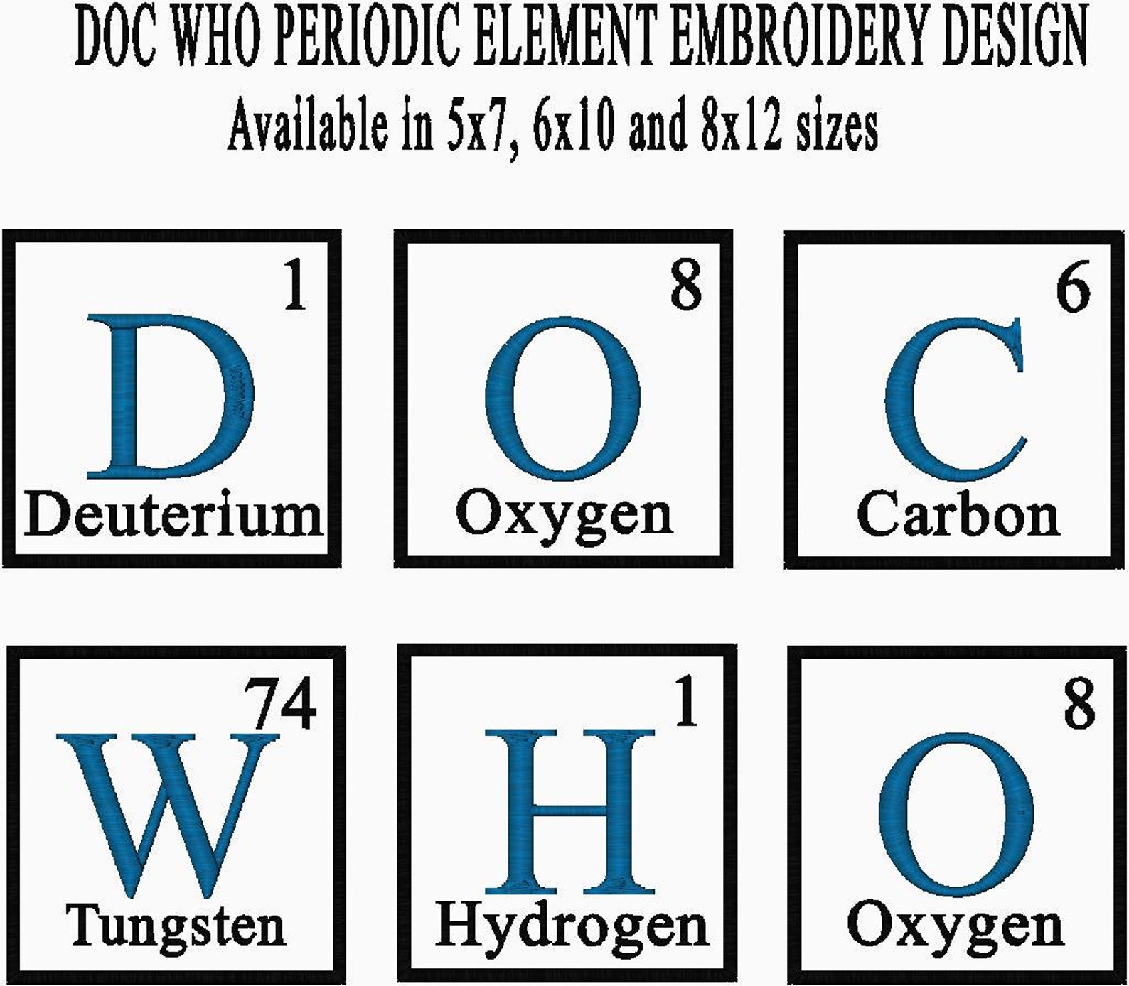 DOC WHO Periodic Table Element Embroidery Design Available in 5x7 6x10 ...