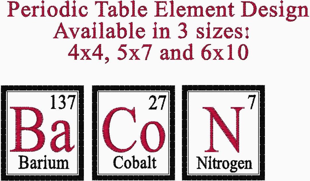 BACON Periodic Table Element Embroidery Design - Etsy