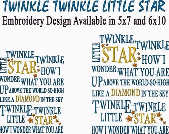 TWINKLE TWINKLE Little Star Embroidery Design 5x7 and 6x10 | Etsy