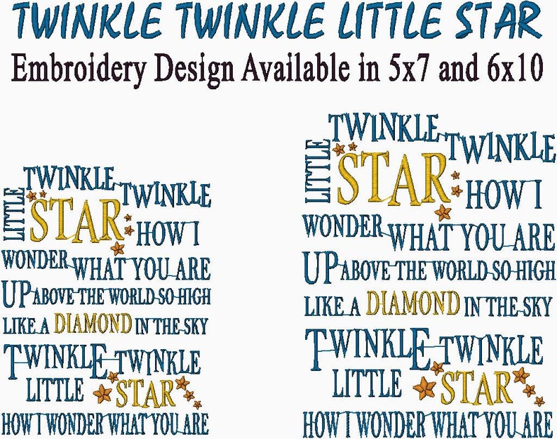 TWINKLE TWINKLE Little Star Embroidery Design 5x7 and 6x10 - Etsy