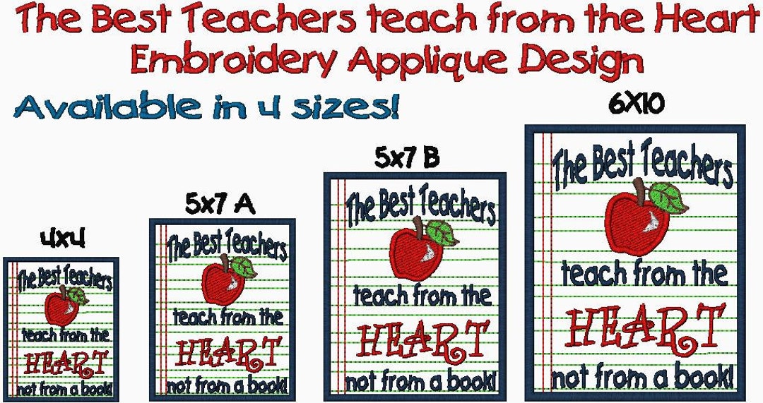 The Best Teachers Teach From the Heart Not From a Book Applique ...