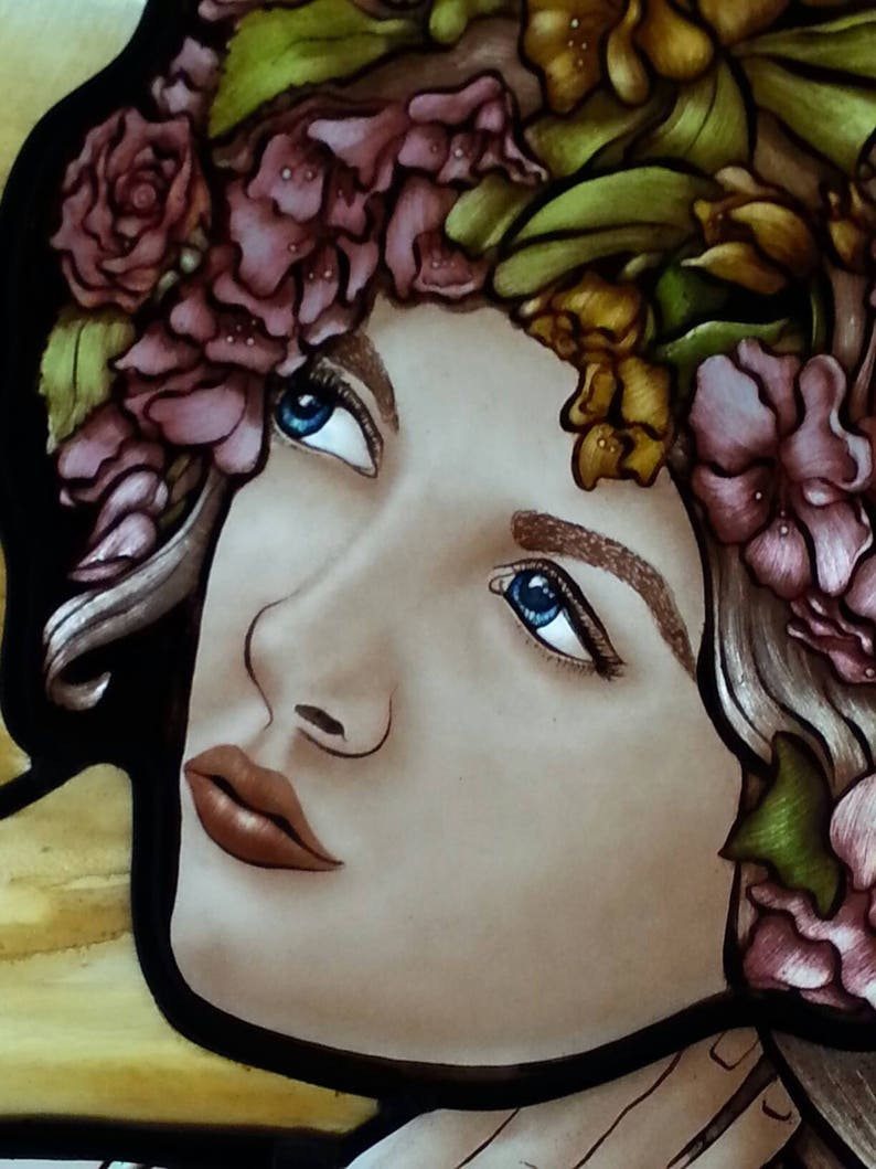 GODDESS Hand Painted STAINED GLASS. Portrait Done on Glass | Etsy
