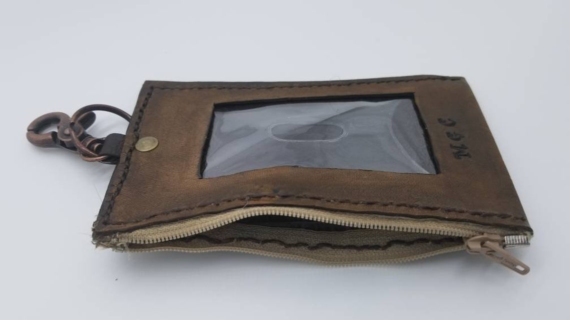 Leather ID Badge Holderkeychain Wallet - Etsy