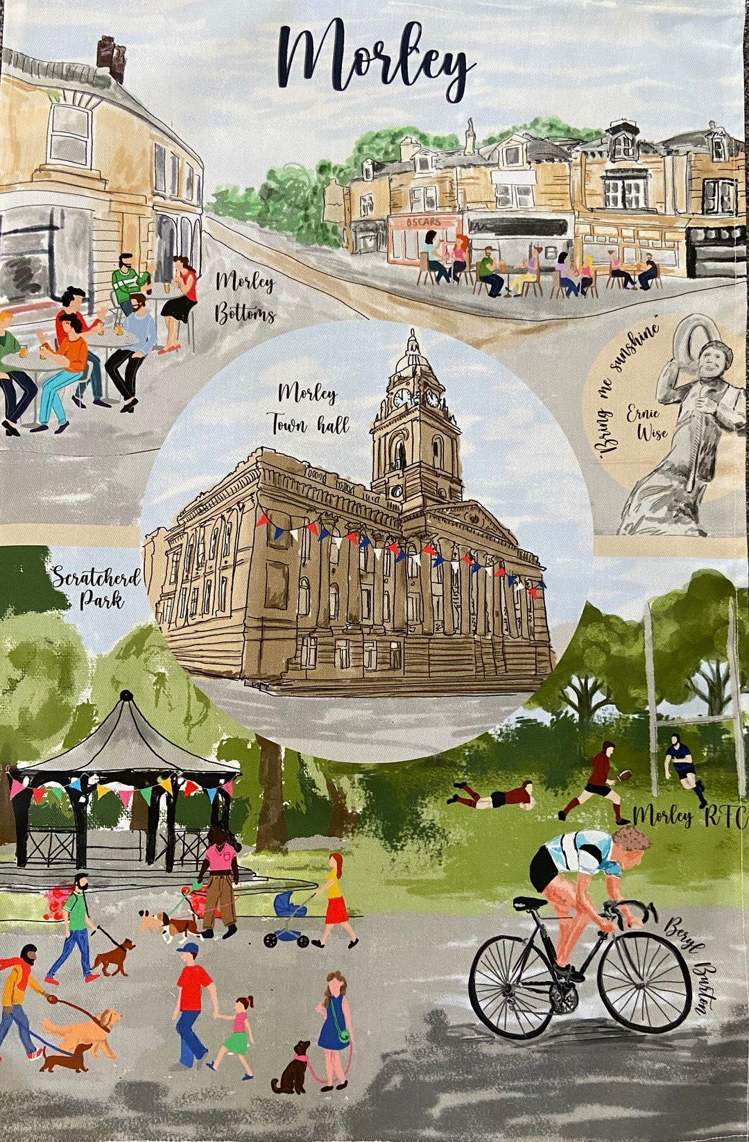 Morley Town Cotton Tea Towel: Bespoke Illustrated Design - Etsy
