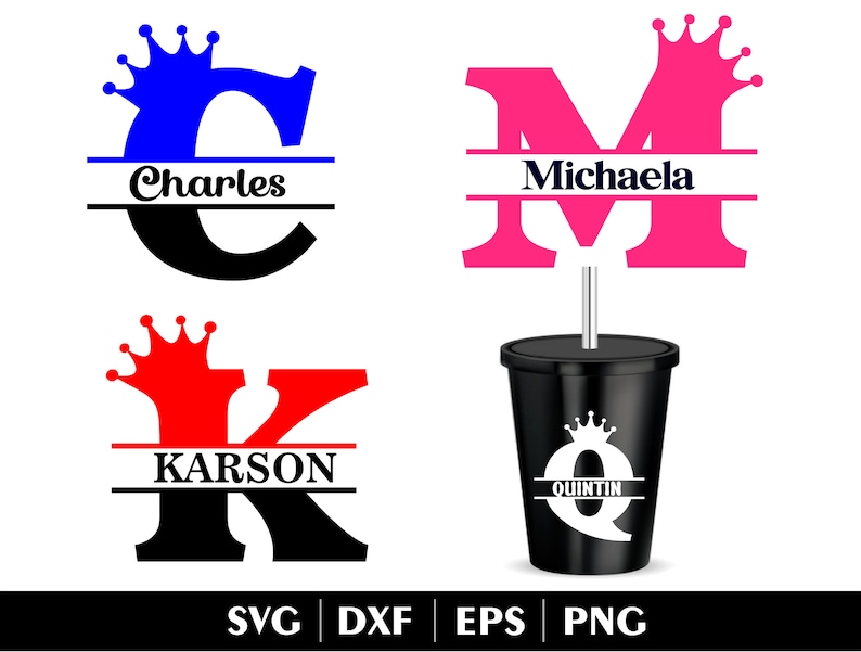 Crown Alphabet Split Monogram Svg Eps Dxf Png Split Name - Etsy