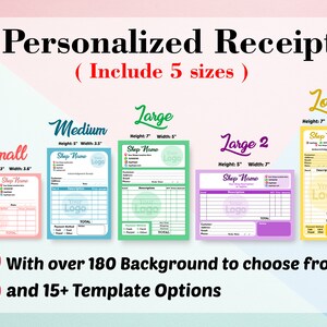 Bundle of 5 Sizes Personalized Receipt/ Editable & Printable PDF ...