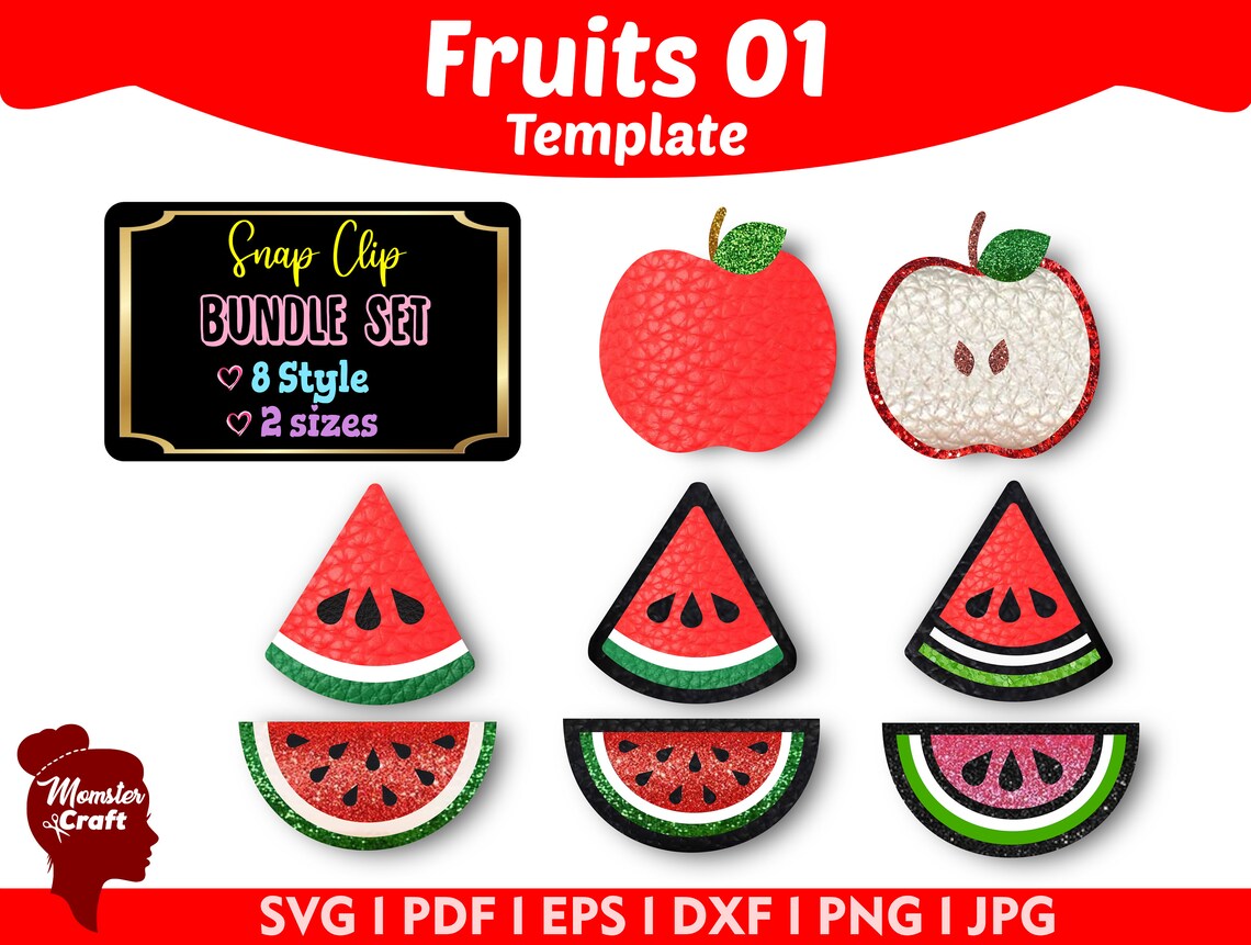 Fruits Snap Clip SVG Snapclip Template Clippie Cover Hair | Etsy