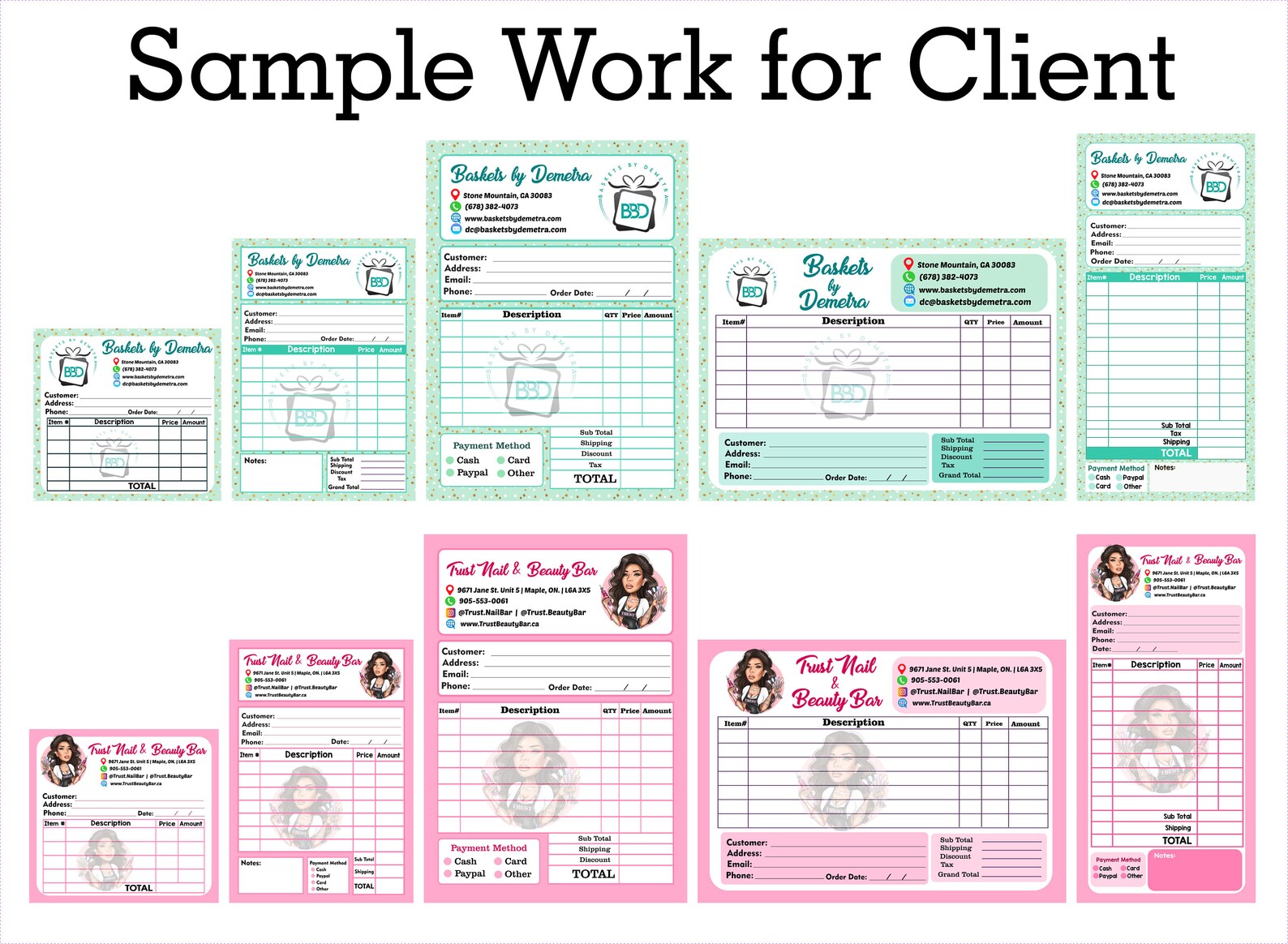 Bundle of 5 Sizes Personalized Receipt/ Editable & Printable PDF ...