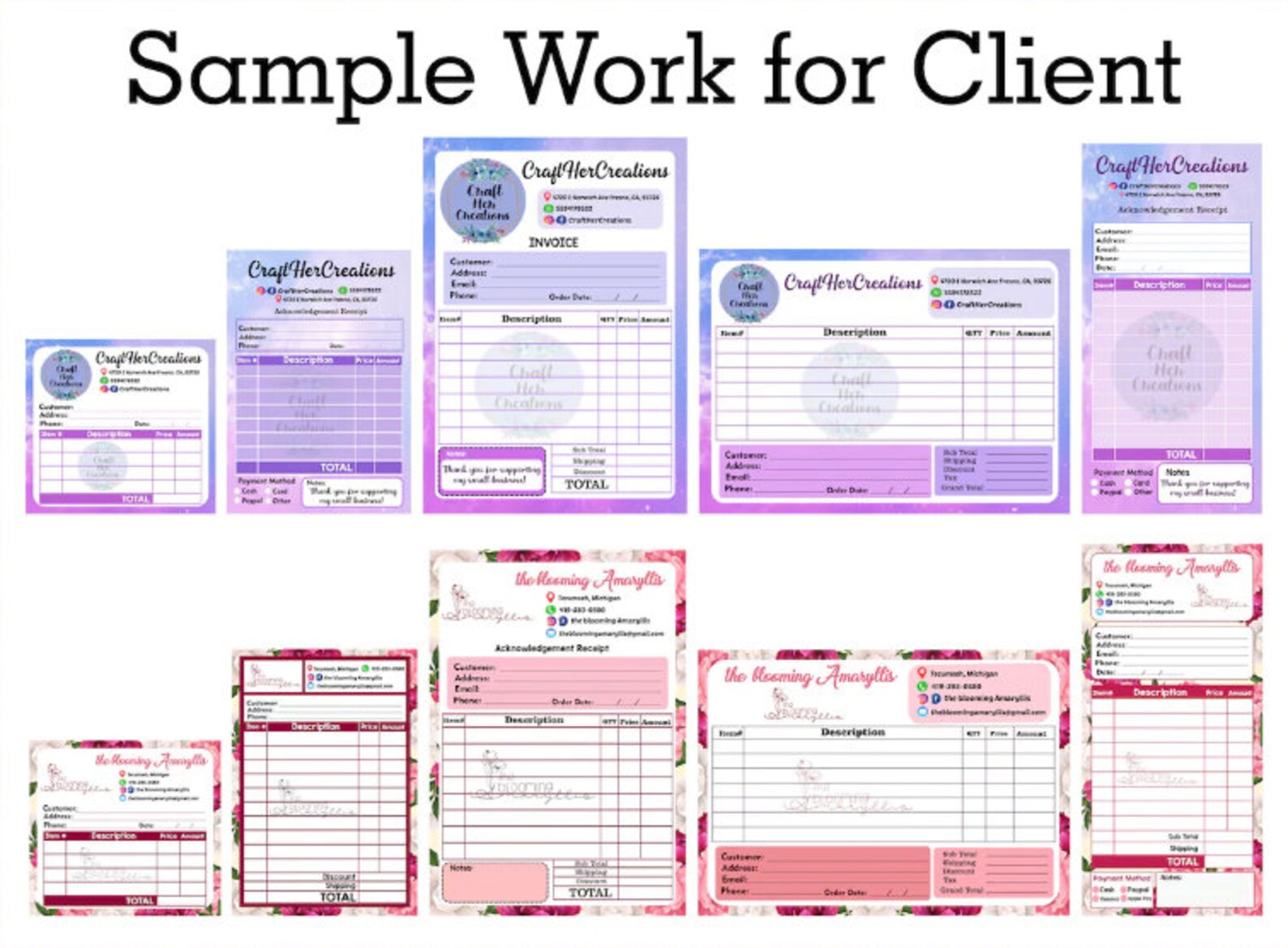 Bundle of 5 Sizes Personalized Receipt/ Editable & Printable PDF ...