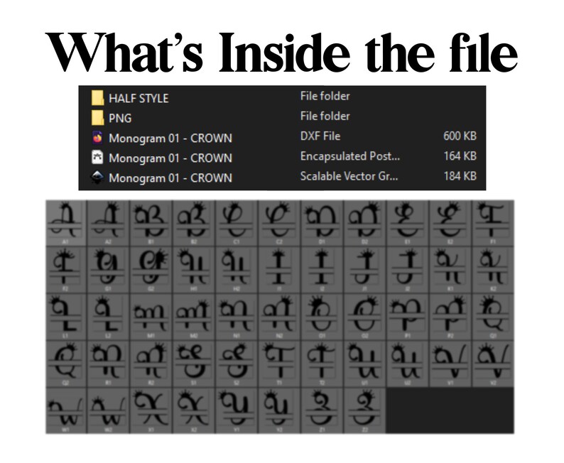 Crown Alphabet Split Monogram Svg Eps Dxf Png Split Name - Etsy
