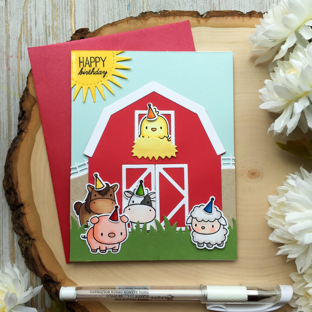 Handmade Farm Animal Birthday Card for Kids - Etsy