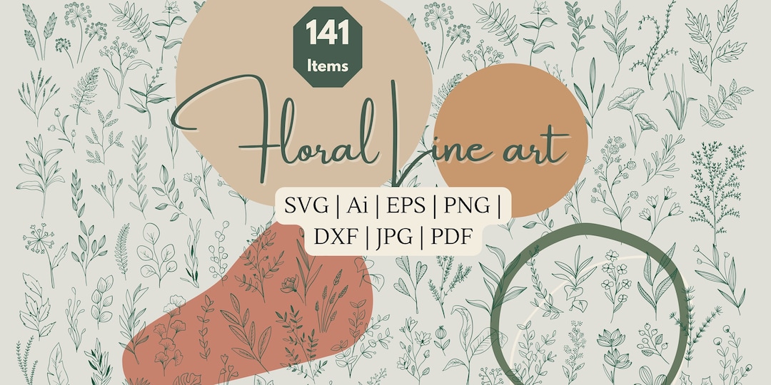 Floral Line Art, Bouquet Bundle, Decorative Elements, Botanical Clipart ...