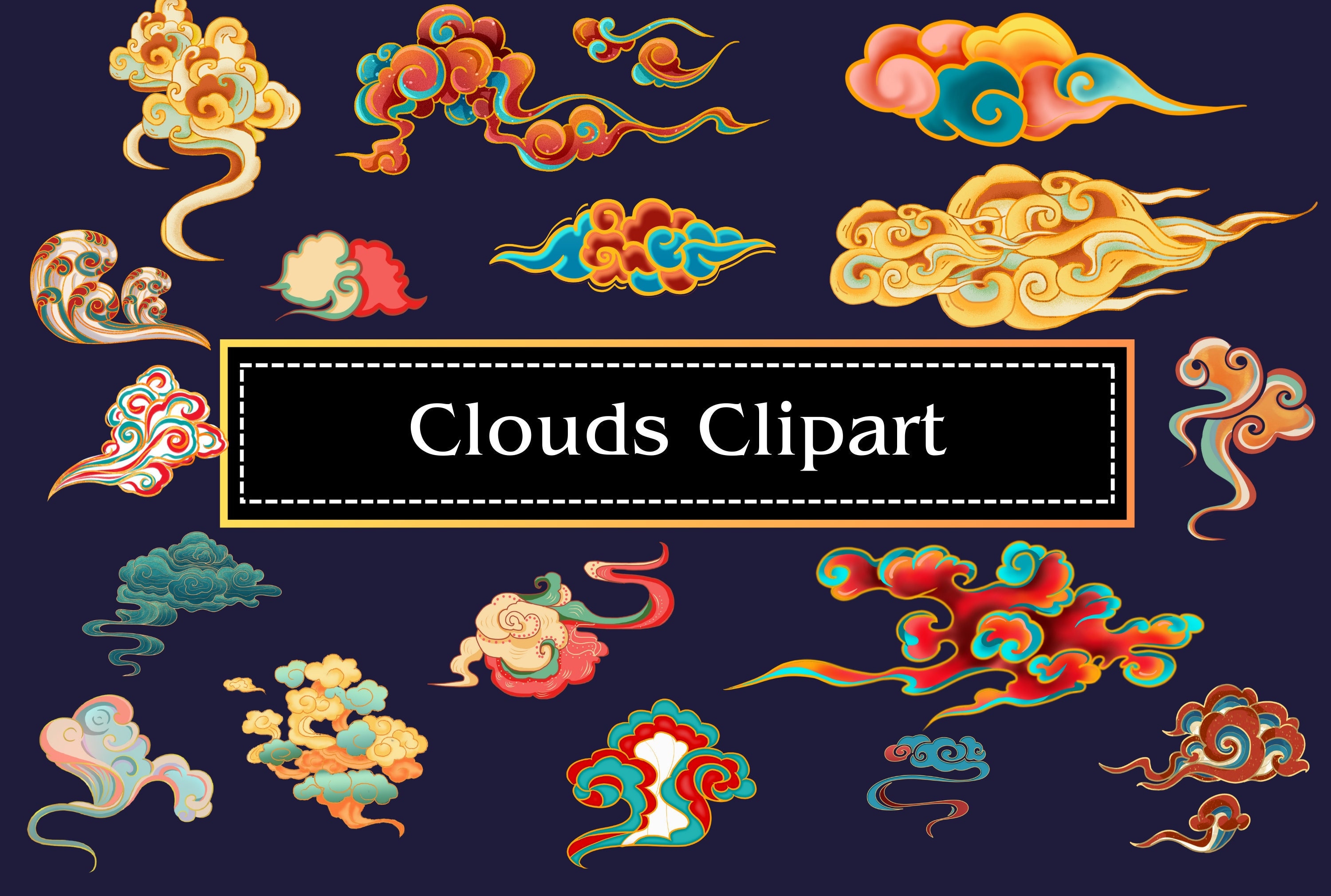 90 Auspicious Clouds Clipart, Traditional Style Clouds, Cloud Elements ...