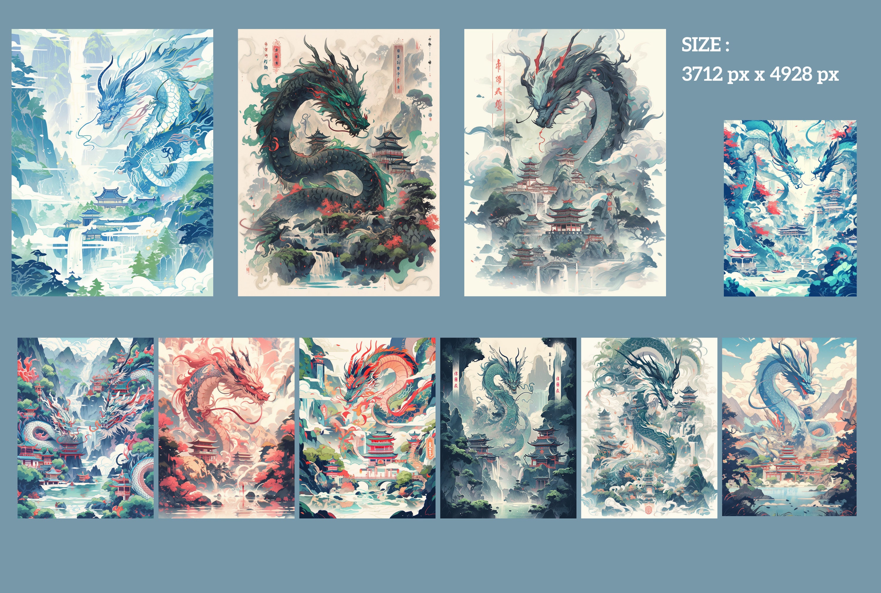 30 Eastern Dragon Landscape Posters, Traditional Style Dragons, Dragon ...