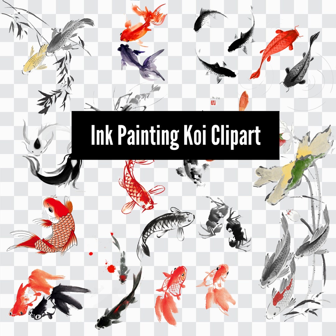 90 Ink Painting Koi Clipart, Chinese Painting Style Koi, Koi Elements ...