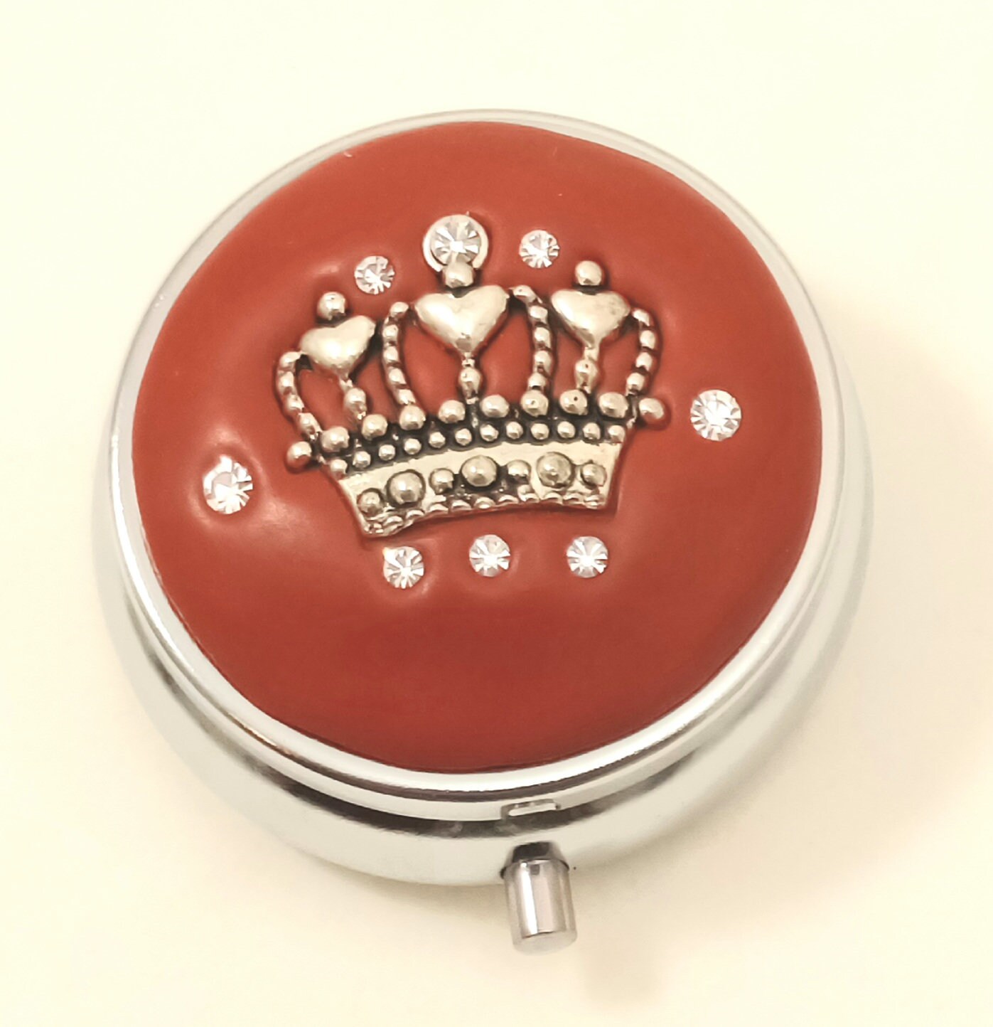 Red Crown Jeweled Pill Box - Etsy