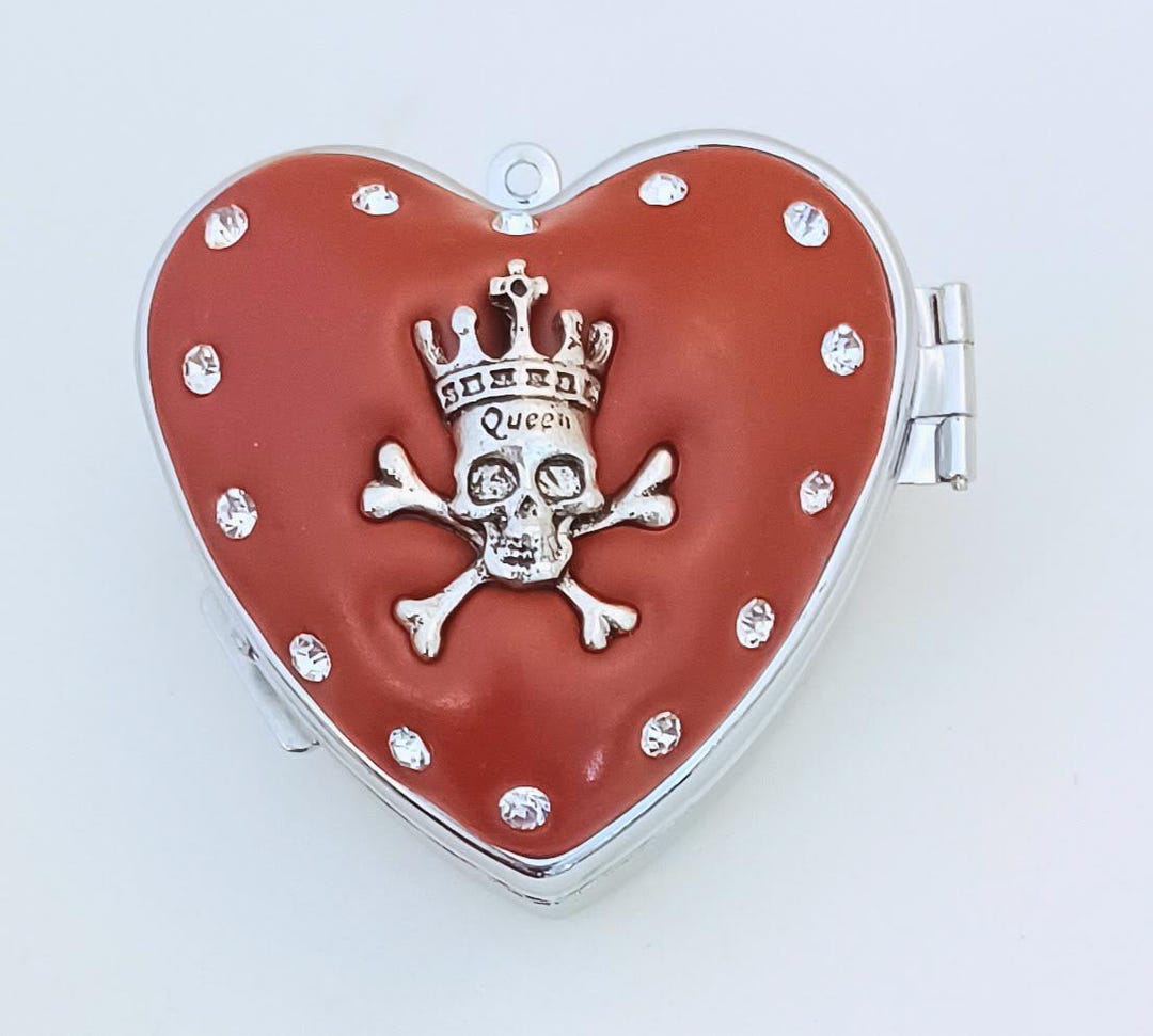 Queen Skull & Crossbones Heart Jeweled Pill Box - Etsy