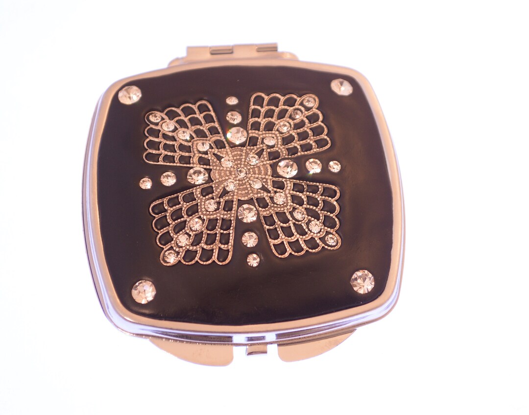 Elegant Black Jeweled Compact Mirror - Etsy