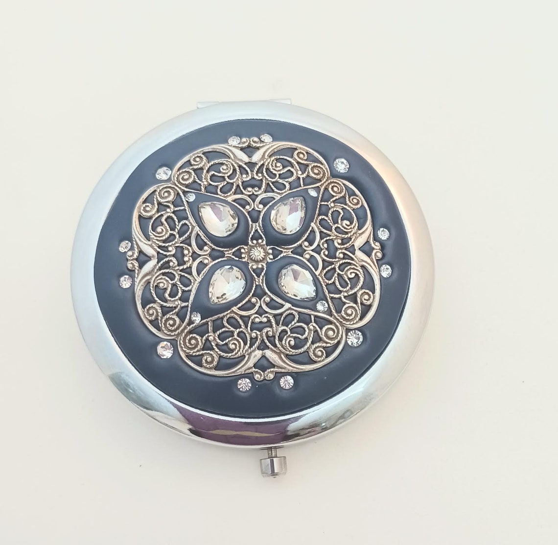 Royal Blue Filigree Jeweled Compact Mirror - Etsy