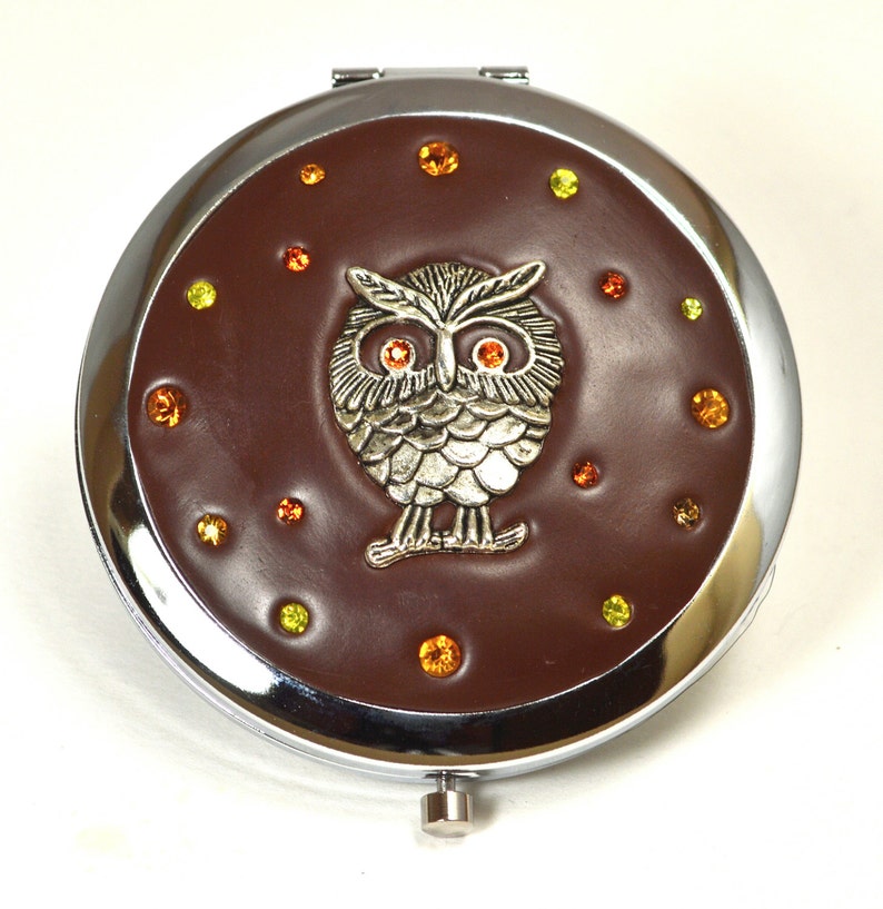 Wise Brown Owl Jeweled Compact Mirror - Etsy