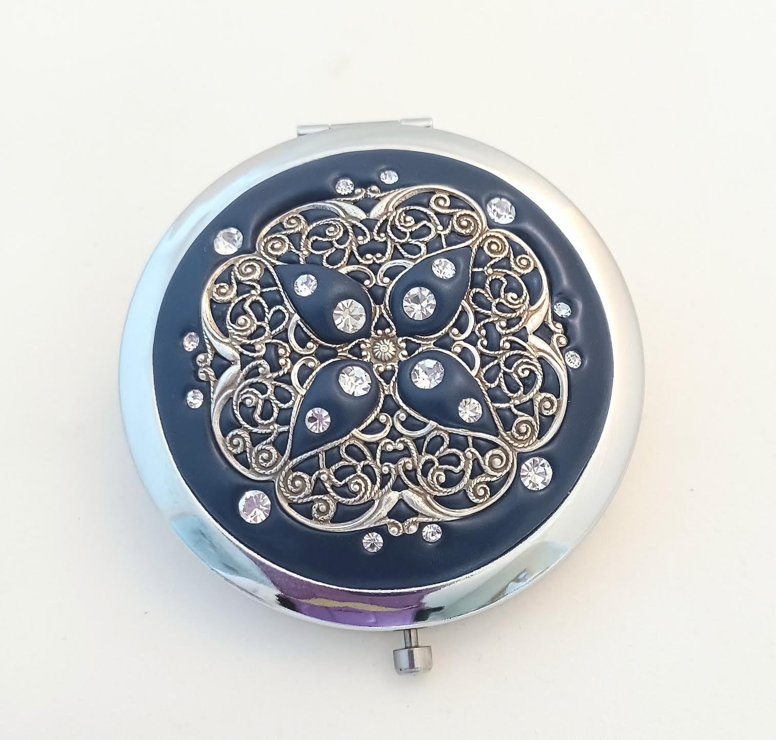 Royal Blue Filigree Jeweled Compact Mirror - Etsy