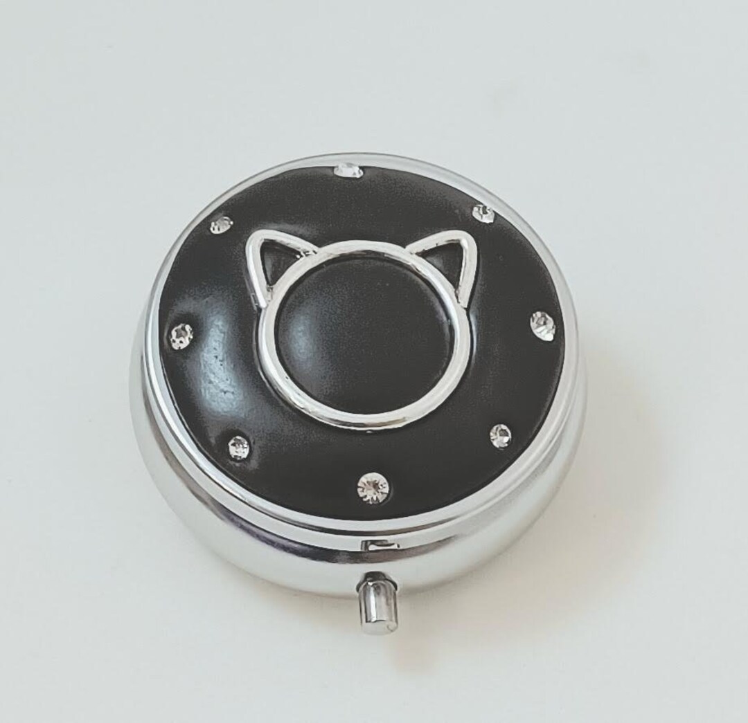 Black Cat Outline Jeweled Pill Box - Etsy