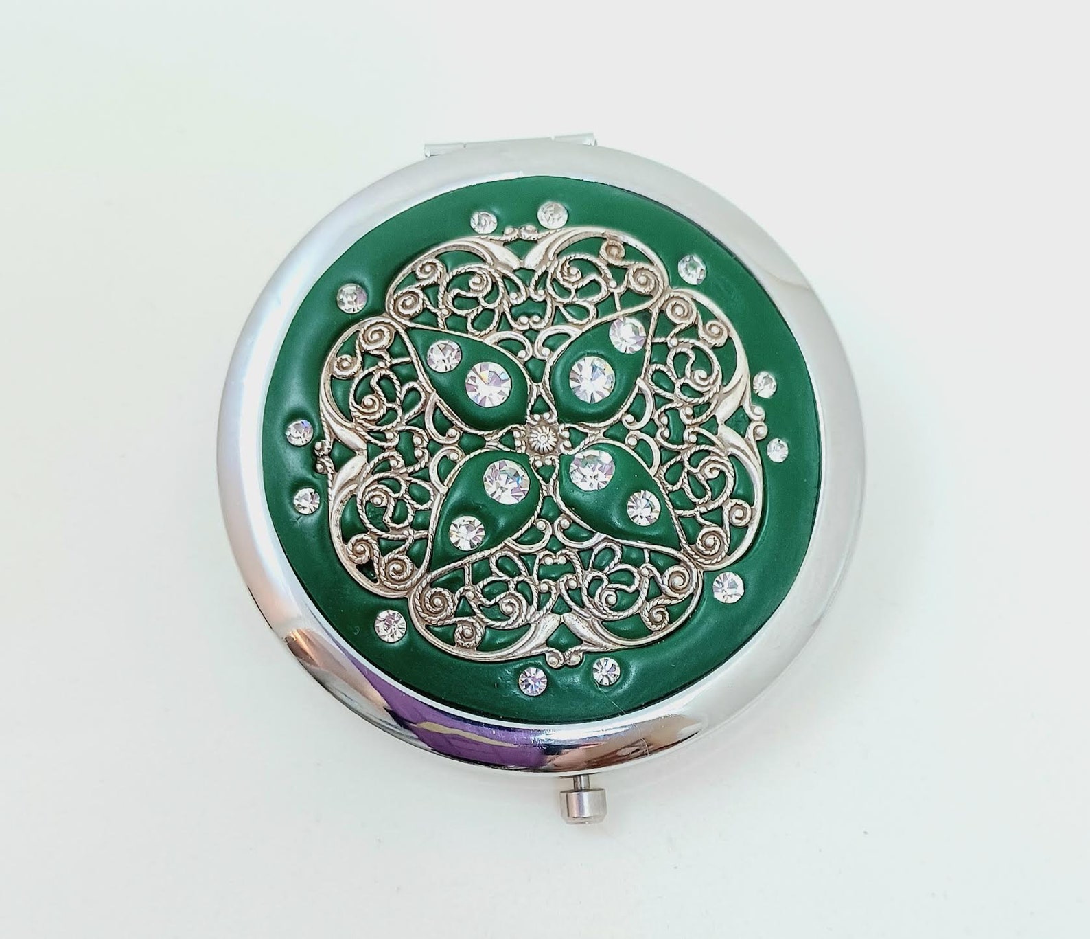Elegant Green Jeweled Compact Mirror - Etsy