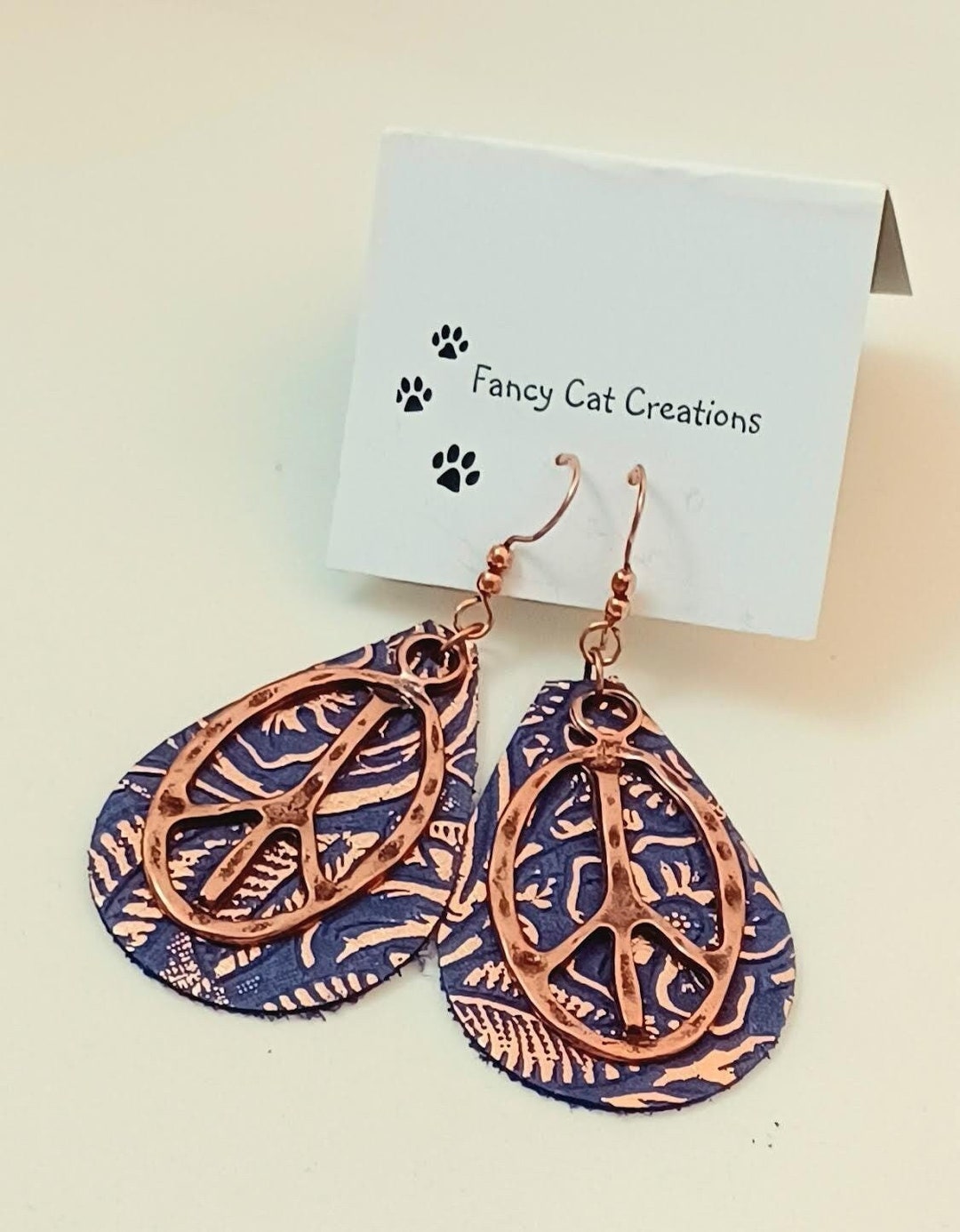 Navy and Copper Paisley Peace Sign Earrings - Etsy