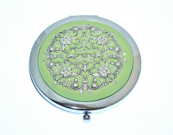 Elegant Spring Green Jeweled Compact Mirror | Etsy