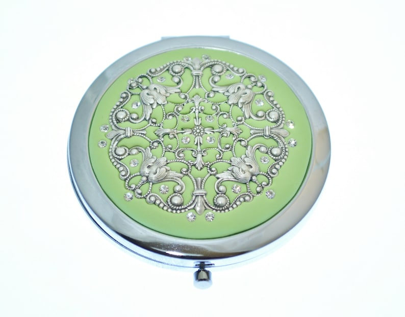 Elegant Spring Green Jeweled Compact Mirror - Etsy