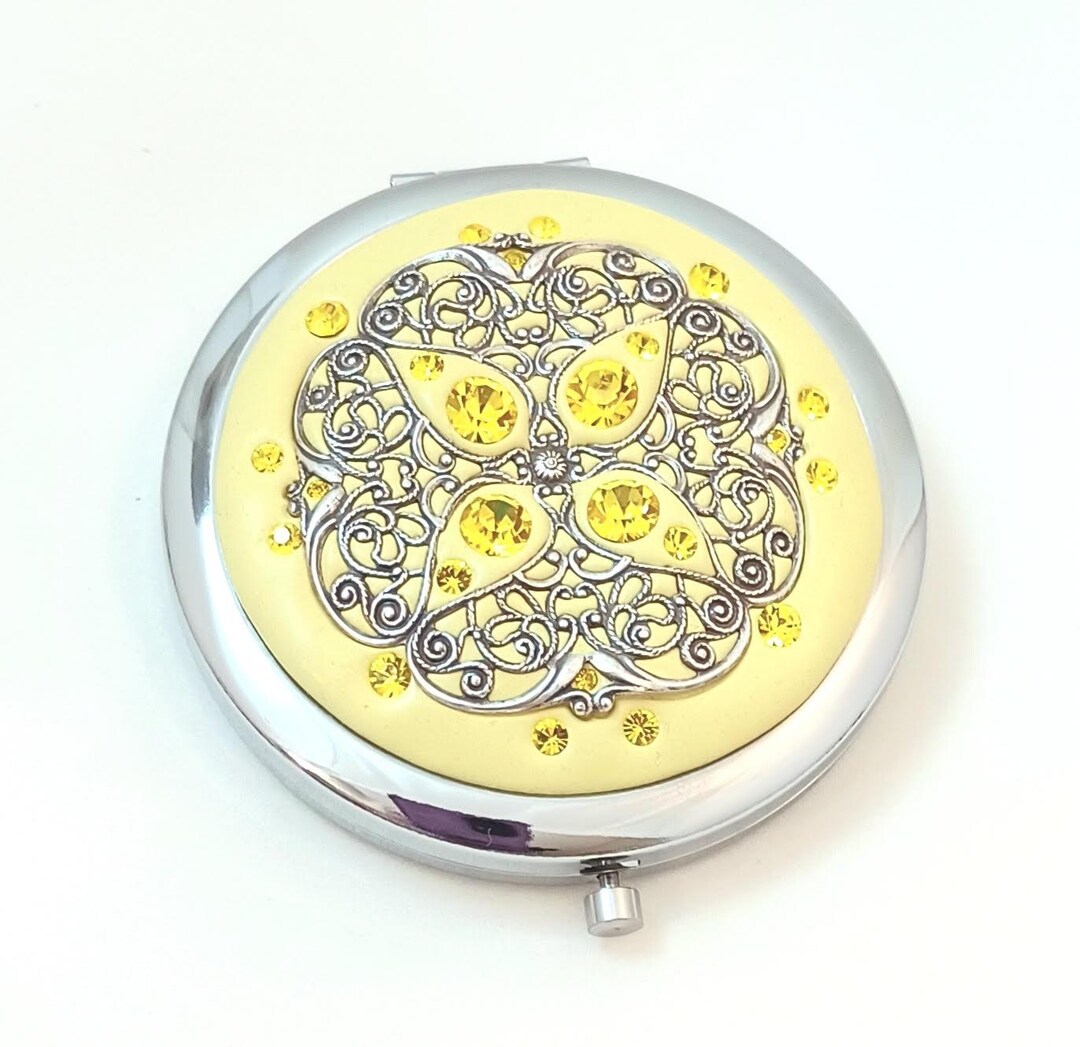 Elegant Soft Yellow Jeweled Compact Mirror - Etsy