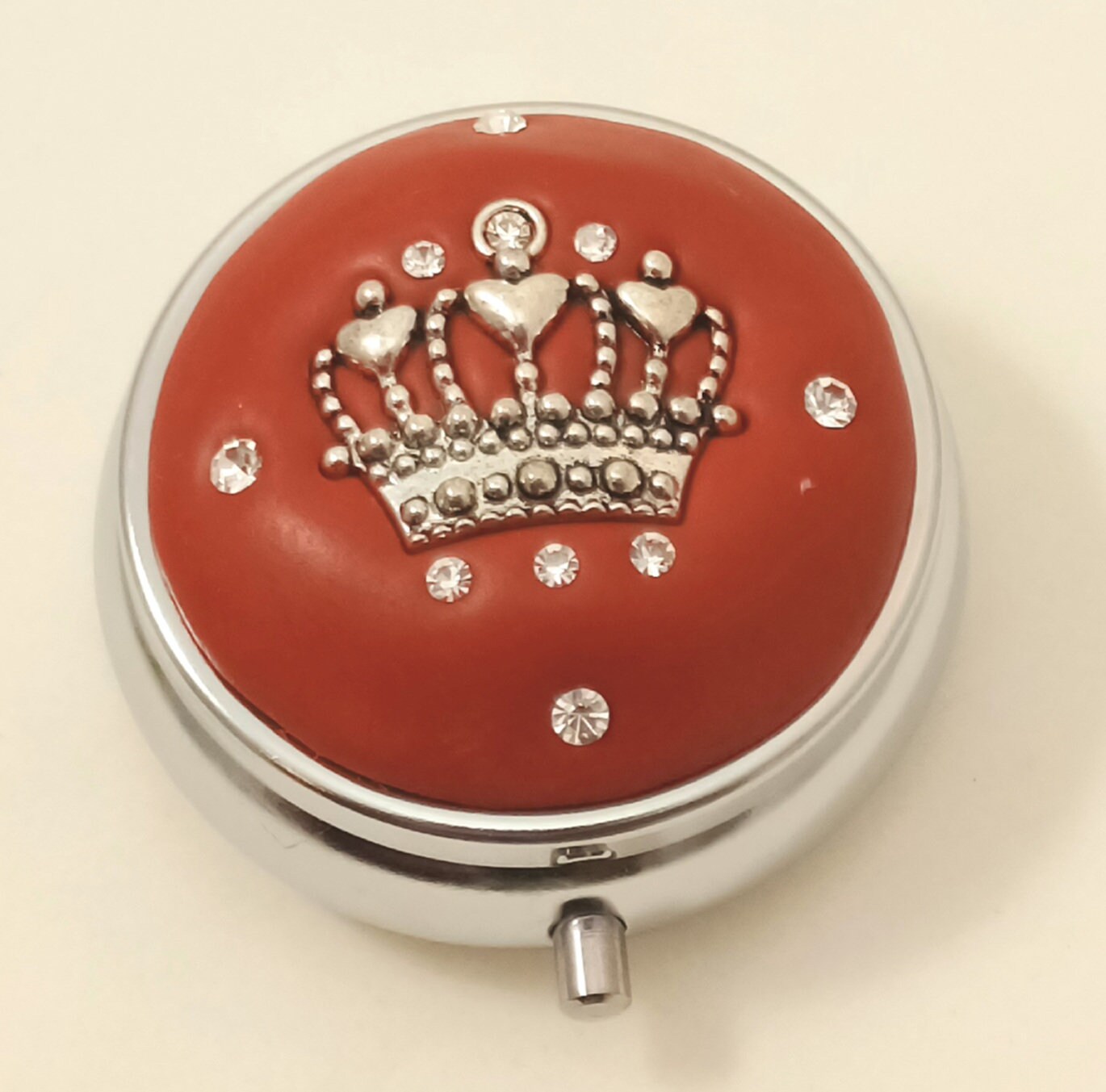 Red Crown Jeweled Pill Box - Etsy
