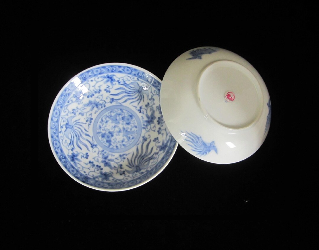 Pair 5 5/8" Phoenix Ware Bowl Blue & White Japanese Porcelain • Vintage ...