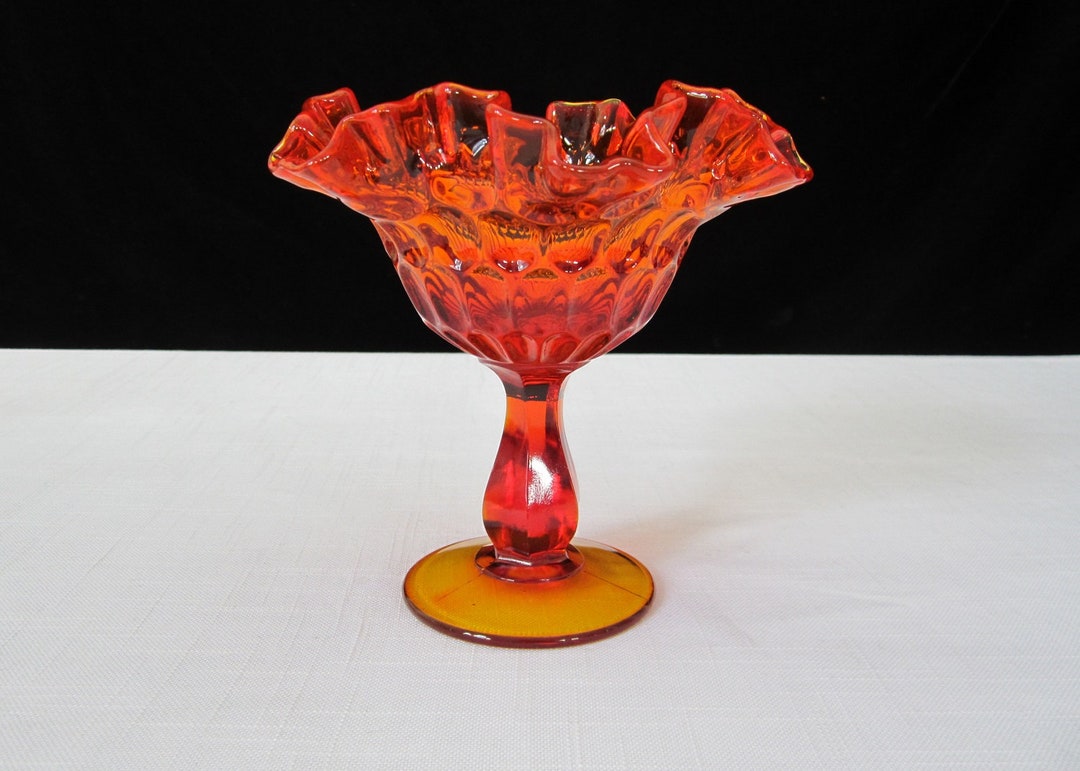 6" Fenton Glass Compote Colonial Orange • Double Crimped Footed ...