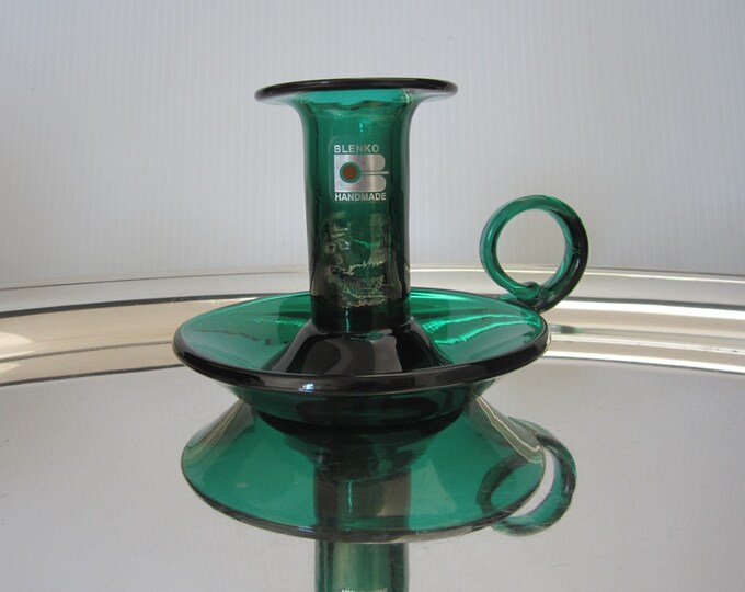 Blenko Chamber Candlestick Holder Teal Green Finger Loop Candle No ...