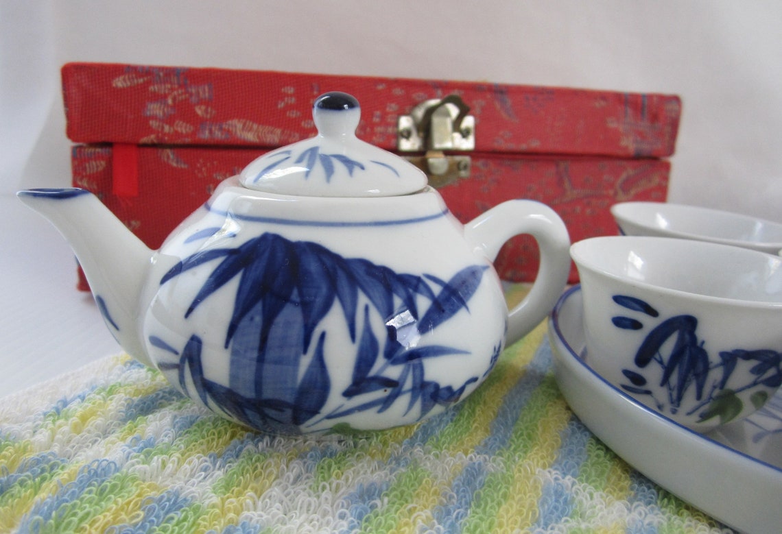 10-pc Miniature Chinese Tea Set in Red Brocade Box Vintage | Etsy